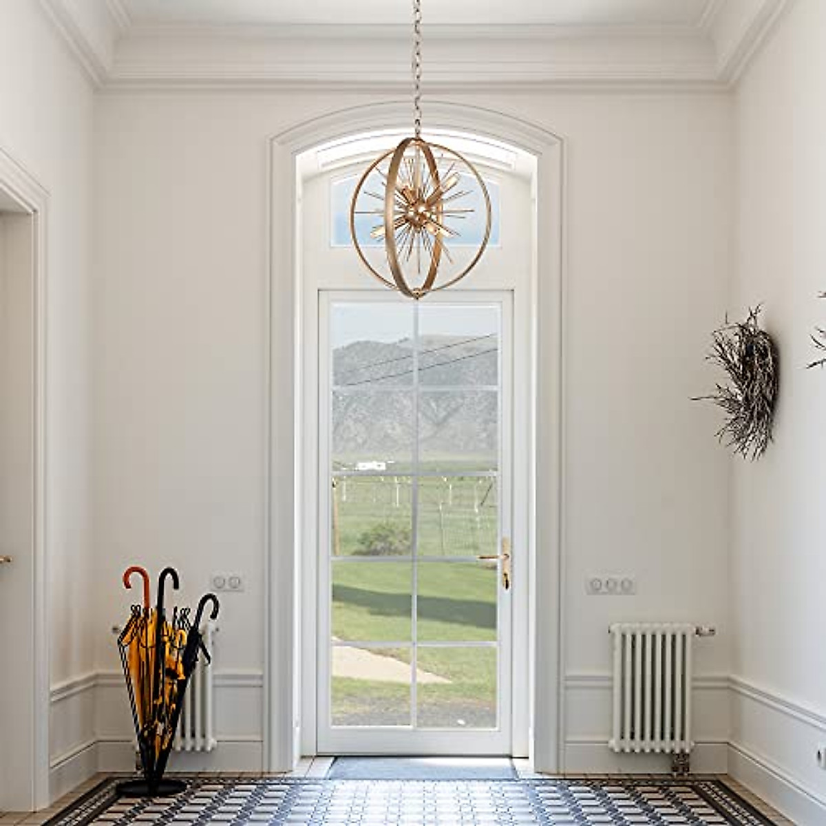 classy leaves Gold Chandelier, 6-Light Modern Globe Chandelier, Starburst Gold Pendant Light Fixture with Rotatable Framework for Kitchen Island, Foyer, Dining Room & Entryway, 18’’ D x 20.5’’ H