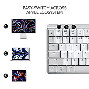 Logitech MX Mechanical Mini for Mac Wireless Illuminated Keyboard, Low-Profile Performance Switches, Tactile Quiet Keys, Backlit, Bluetooth, USB-C, Apple, iPad - Pale Grey