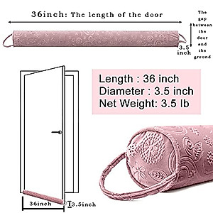 Weighted Door Draft Stopper 36 Inch, Pink Door Draft Noise Sound Blocker Snake Door Sweep with Loop and Weather Stripping Removable, Heavy Duty Draft Guard Windproof for Doors Windows