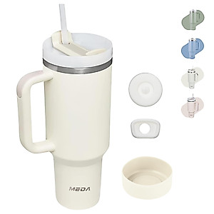 Tumbler with Lid & Straw 40oz | Leak Proof ,Insulated, Reusable Travel Coffee Mug Stainless Steel | Includes Tumbler Accessories Straw Cover + Silicone Boot for Water,Iced Tea,Coffee (Cream, 40oz)