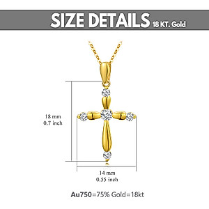 18K Yellow Gold Cross Necklace for Women, Real Gold Shiny Blessing Cross Pendant Religious Jewelry Gifts for Her, Mom, Wife, Girls, 18", Thickness 2.3mm