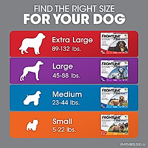 FRONTLINE Plus for Dogs Flea and Tick Treatment (Large Dog, 45-88 lbs.) 3 Doses (Purple Box)