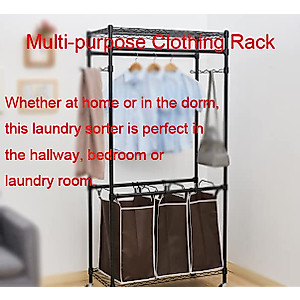Clothing Rack, Heavy-Duty Sorting Hamper Clothes Rack Laundry Sorter Height Adjustable Hanging Rolling Clothing Rack for Room Hanging Clothes Use Bathroom Bedroom