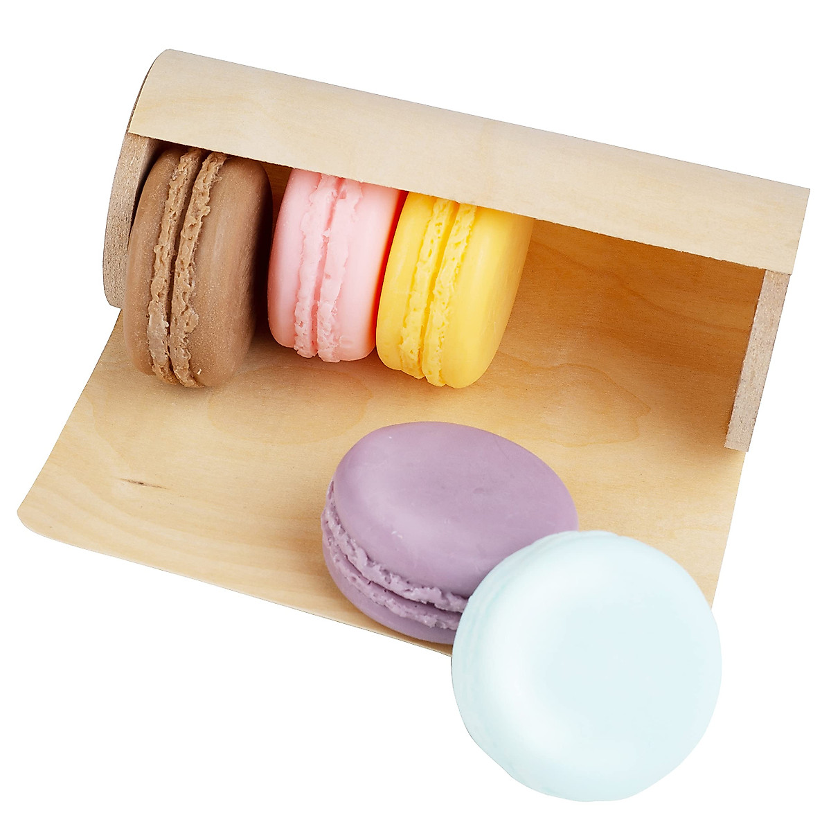 Se Sentir Macaron Soap Gift Set of 5 - Handmade All Natural Soap Bar Gift Set for Women in Wood Case (Lavender, Rose, Citrus, Cappuccino, Santorini Blue) | Stocking Stuffers