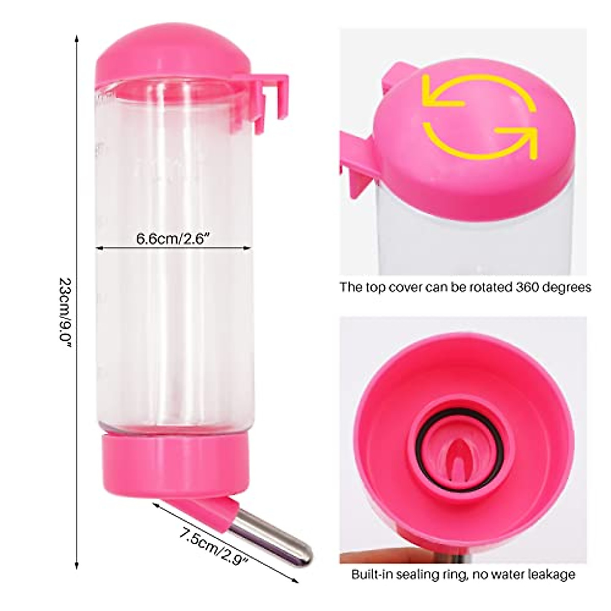 NAOEDEAH 2 Pack 16 oz Large Rabbit Guinea Pig Water Bottle no Drip for Cage no Leak Rat Small Animal Dog Hamster Water Bottle Water Bottle Attaches to Cage Bunny Water Dispenser,Ship by Random Color