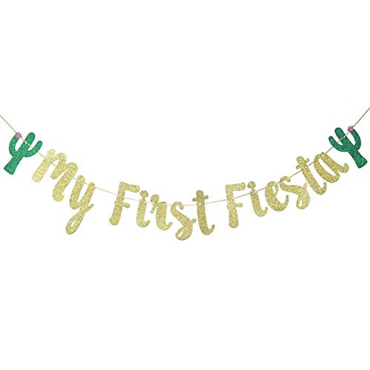 My First Fiesta Banner Sign Garland for Mexican Fiesta Themed Baby Shower First Birthday Party Decorations Photo Props Backdrop (Gold Glitter)