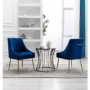 Restworld Velvet Dining Chairs Set of 2, Furniture Collection Modern Contemporary Upholstered with Polished Gold Metal Legs(Blue)
