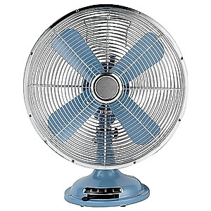 12 Inch Vintage Desk Fan, Desktop Oscillating Fan, Adjustable and Oscillating 3-speed Airflow, for Bedroom, Dining Room, Living Room, Den and Game Room, Small and Large Rooms, (Blue Linen Fabric)