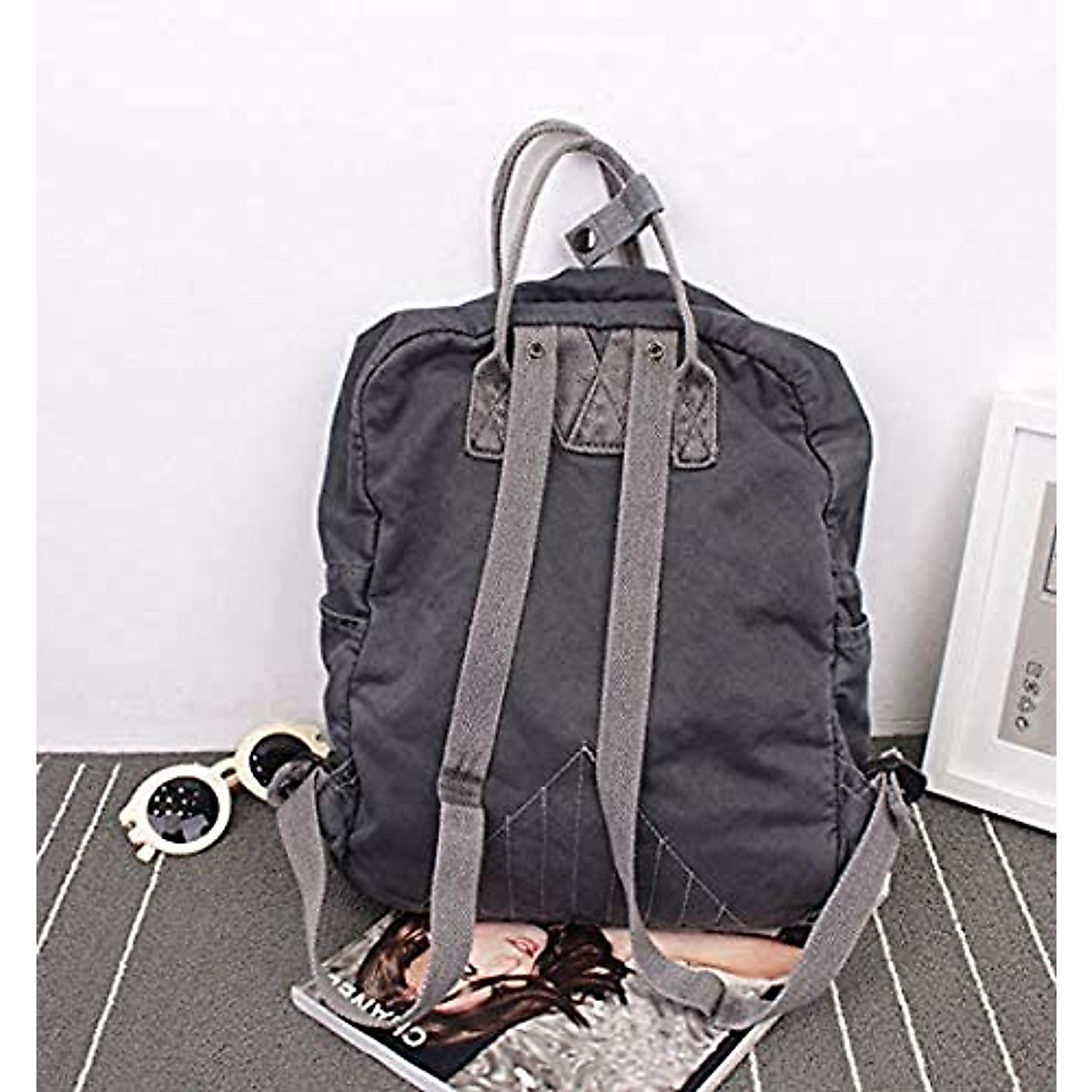 Womens Denim Backpack Purse Teen Girls Casual Style Lightweight Canvas Backpack School Bag Travel Daypack (Navy)