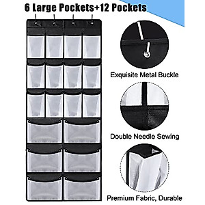 4 Pack Hanging Shoe Organizer over The Door Organizer Shoe Rack Door Hanging Storage, 18 Mesh Pockets with 16 Hooks for Entryway Dorm Bedroom Pantry Wall Closet, Black, White