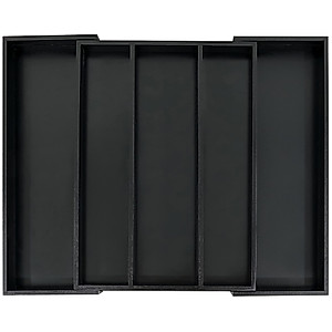 Utoplike Bamboo Drawer Organizer Kitchen Utensils, Adjustable Black Silverware Holder and Cutlery Tray Organiser, Expandable Drawer Divider for Flatware, Knives in Kitchen, Bedroom, Living Room