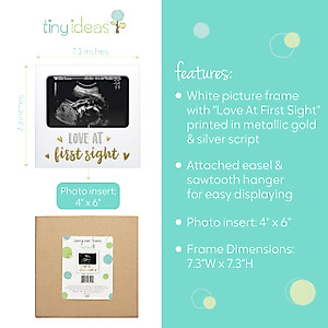 Tiny Ideas Love at First Sight Sonogram Picture Frame, Gender Neutral Ultrasound Keepsake, Ideal Pregnancy Gift, Baby Shower and Nursery Decor, 4” x6” Photo Insert, Gold, Silver And White