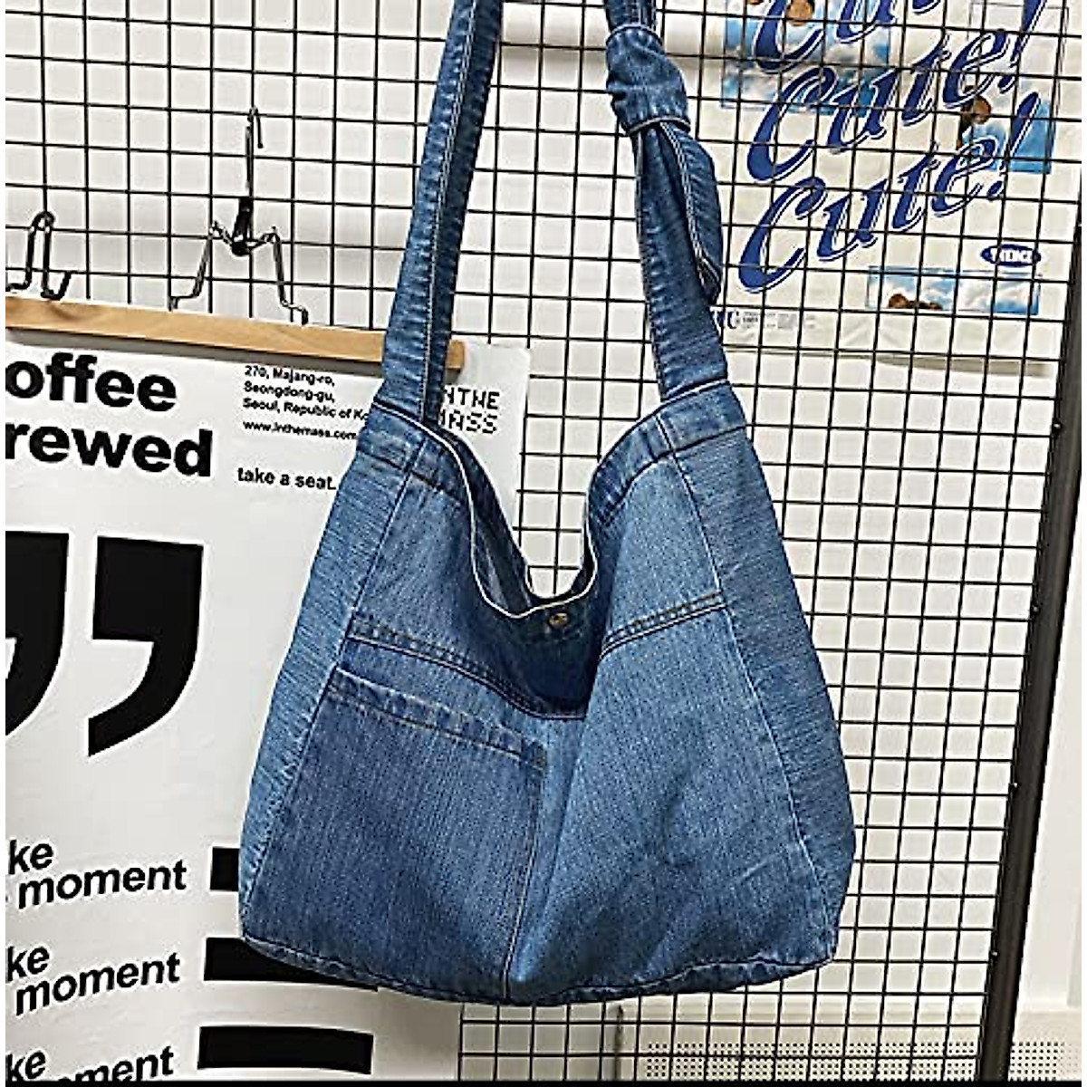 Women Denim Tote Bag Denim Shoulder Bag Hobo Crossbody Handbag Casual School Work Beach Bag(A13)