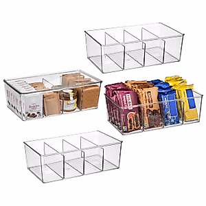 ClearSpace Plastic Pantry Organization and Storage Bins with Dividers & Lids – Perfect Kitchen Organization or Kitchen Storage – Fridge Organizer, Refrigerator Bins, Cabinet Organizers, 4 Pack