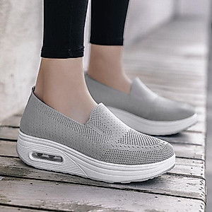 Women's Orthopedic Sneakers, Womens Air Cushion Slip-On Walking Shoes, Orthopedic Shoes for Women, Comfort Loafers Knit Breathable Mesh Non-Slip Platform Casual Sneakers (Grey,38)