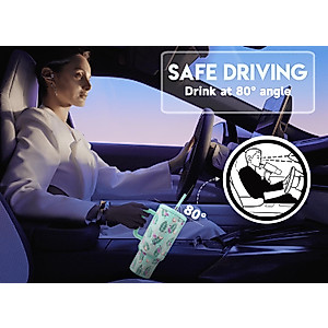 Meoky 40 oz Tumbler with Handle and Straw, Tumbler with Lid and Straw, Insulated Stainless Steel Travel Mug, 100% Leak-proof, Keeps Cold for 34 Hours or Hot for 10 Hours (Blue Flamingo)