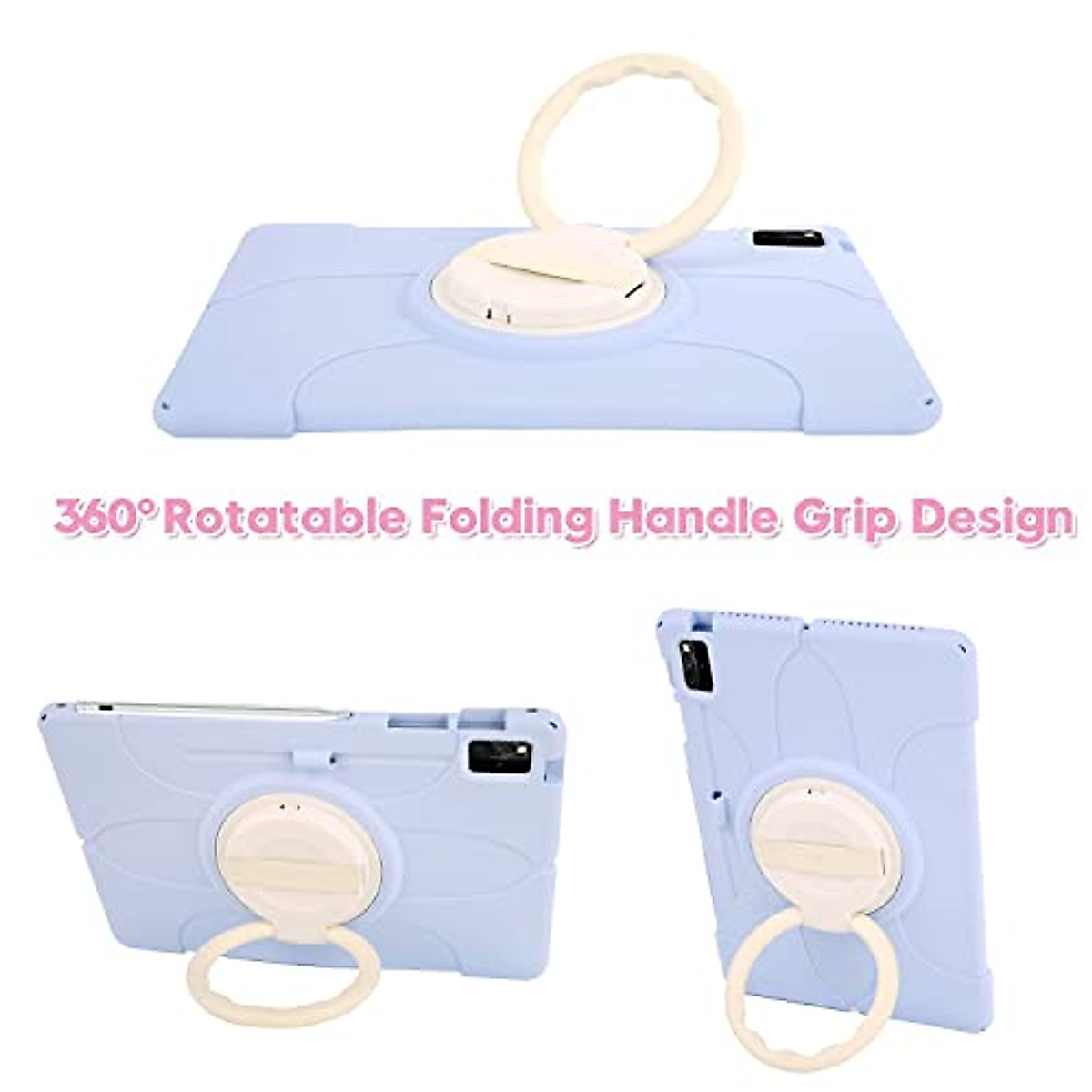 Tablet PC Case Kids Case Compatible with Samsung Galaxy Tab S7 FE 12.4 inch 2021 (SM-T730/T736),Soft Silicone Lightweight Case,with Hand Strap Shoulder Belt Rotatable Stand Cover Protective Cover (Co