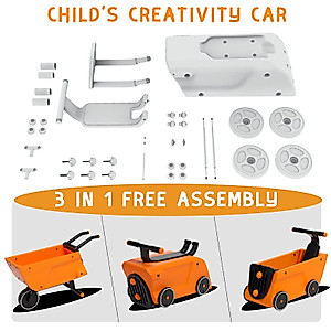 FITCO 3 in 1 Ride on Push Car for Ages Over 1 Years,Push-Pull Walker Gift Toy for Toddlers and Kids (Orange)