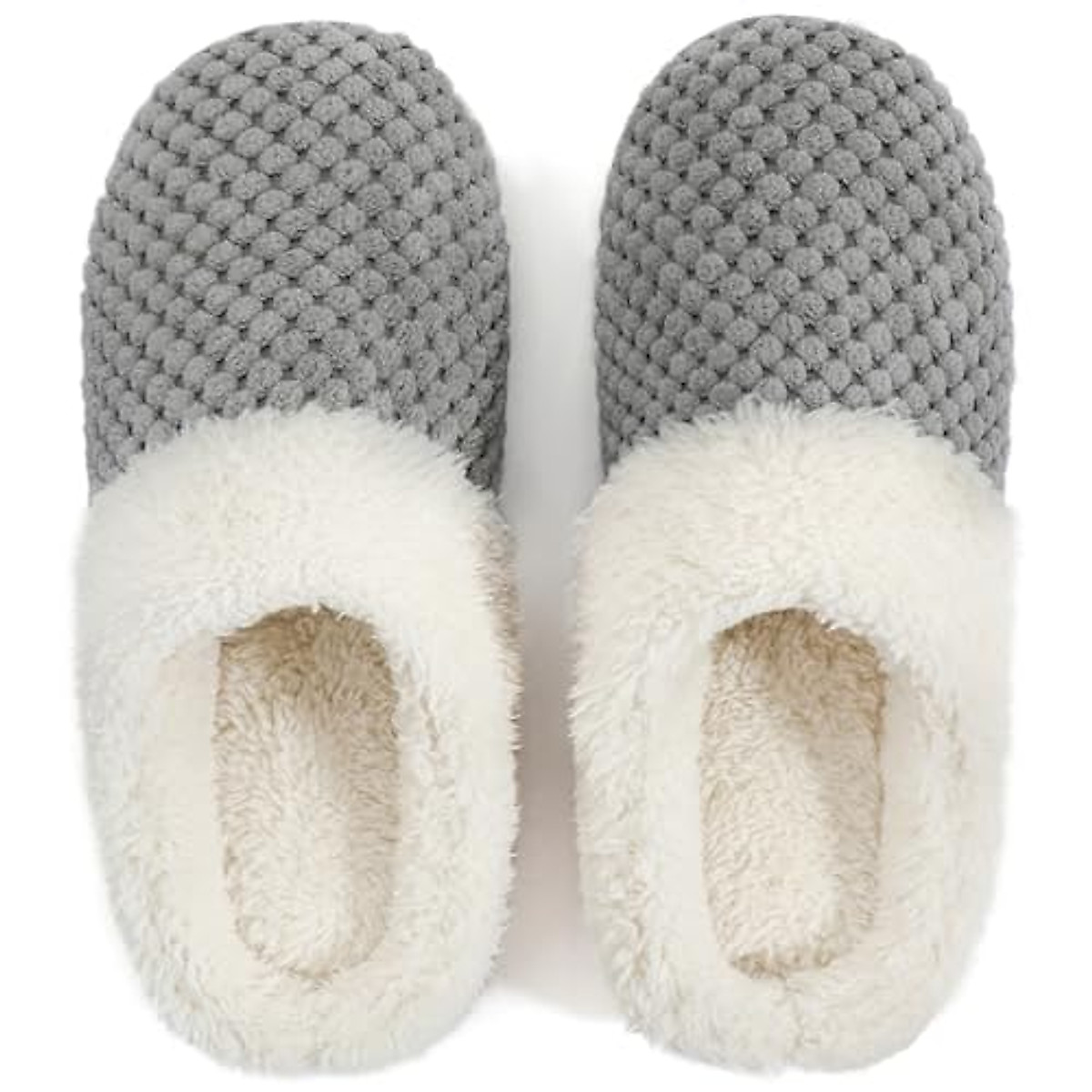 ULTRAIDEAS Women's Lamb-hug Comfy Fleece House Slippers Memory Foam, Slip-on House Shoes Indoor Outdoor (Grey, Size 7-8)