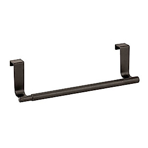 mDesign Adjustable, Expandable Over Kitchen Cabinet Towel Bar Rack - Hang on Inside or Outside of Doors, Hold Hand, Dish, Tea Towels - Customizable to 17" Wide, Omni Collection - Bronze