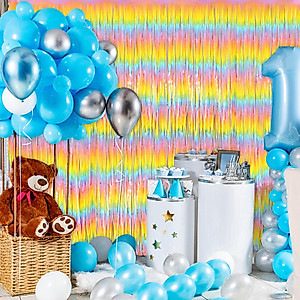 Macaron Gradient 2 Pack Metallic Tinsel Foil Fringe Curtains, 3.3x8.3 Feet Gradient Streamers for Party, Door Streamers Party Decorations, Party Streamers for Birthday Christmas Party Decorations