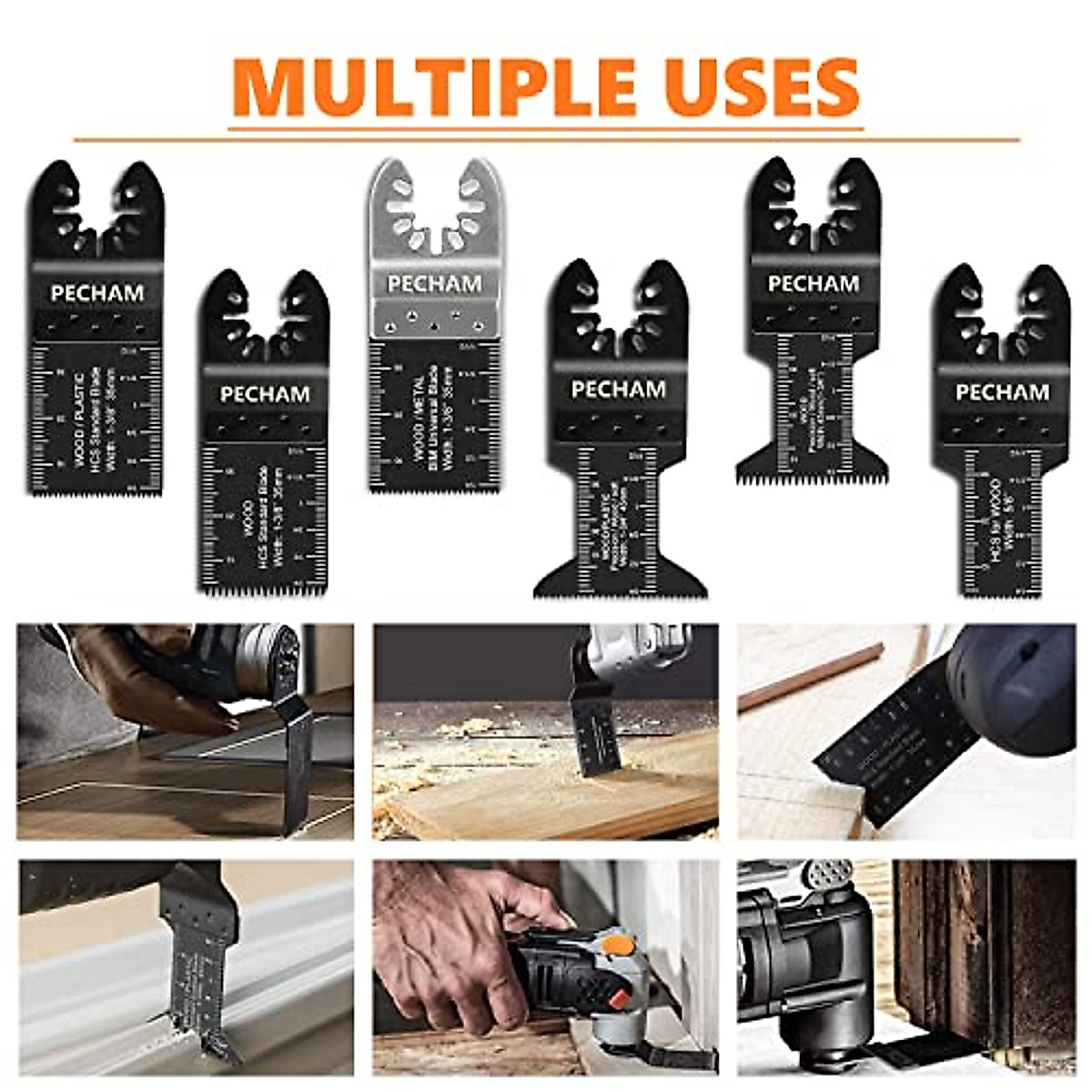 PECHAM 21PCS Universal Wood Metal Oscillating Multitool Quick Release Saw Blades Fit Porter Cable Black & Decker Rockwell Ridgid Ryobi Milwaukee DeWalt Chicago Craftsman
