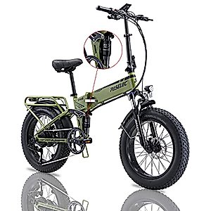 PASELEC Electric Bike Folding Electric Bicycle Mountain Ebike 20 * 4.0 Fat Tire Ebike, 14Ah Removable Battery, Shock Absorption,750w Motor, 3 Gears 8-Speed Disc Brakes, for Adults Men Women (Green)