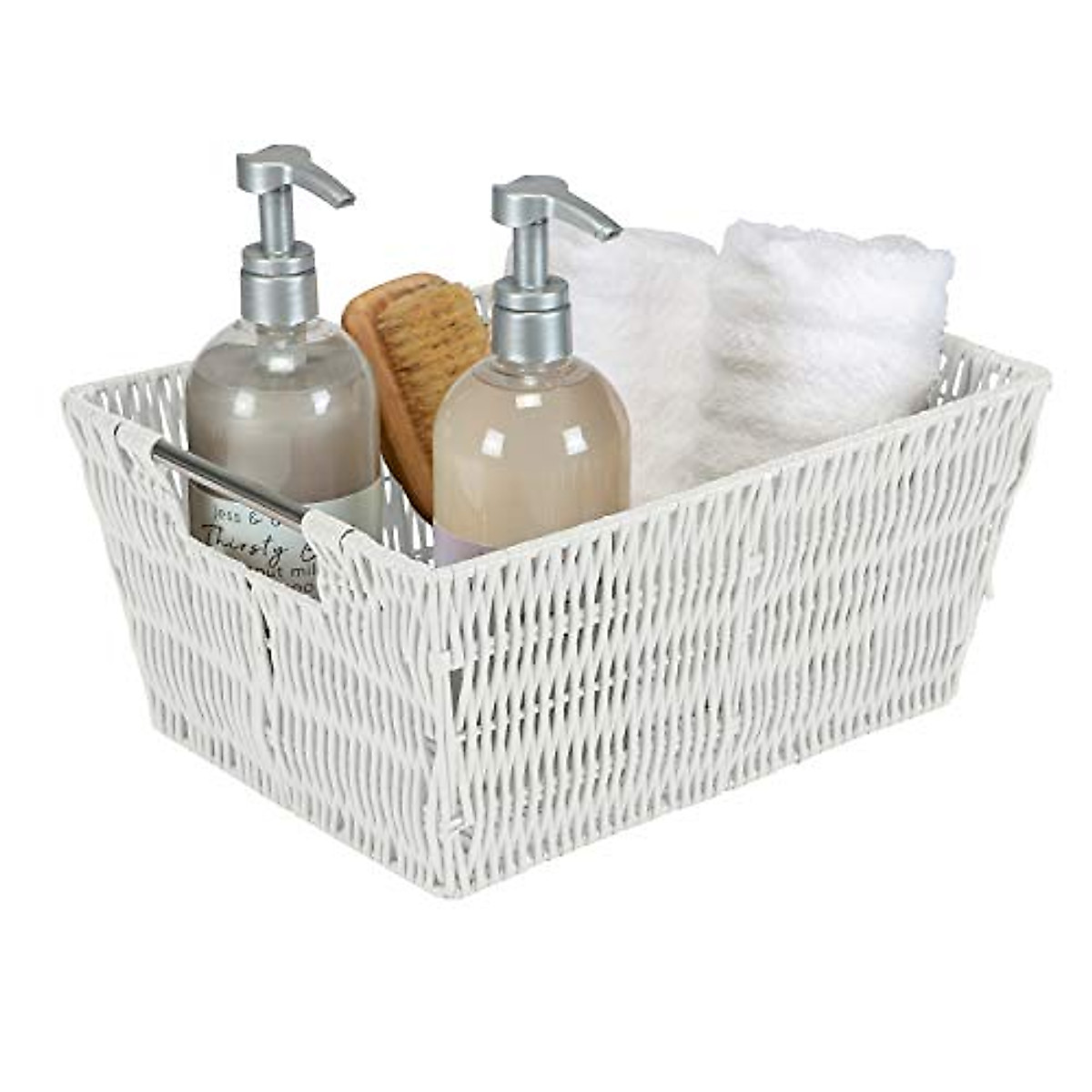 Simplify 3 Pack Set Woven Baskets with Handles, for Storage, Blankets, Toys, Books, Ideal for Home, Office, Dorm, Playroom, Closet, in White 3 Piece Rattan Tote