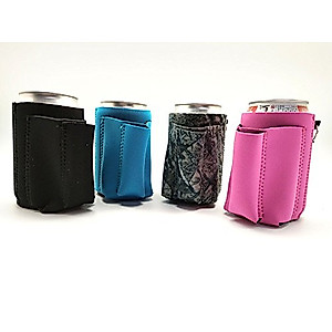Beer Can Chuggie With Two Pockets, Holds Phone, Keys and Accessories, 3mm Thick Neoprene (Assorted, 4 Pack)