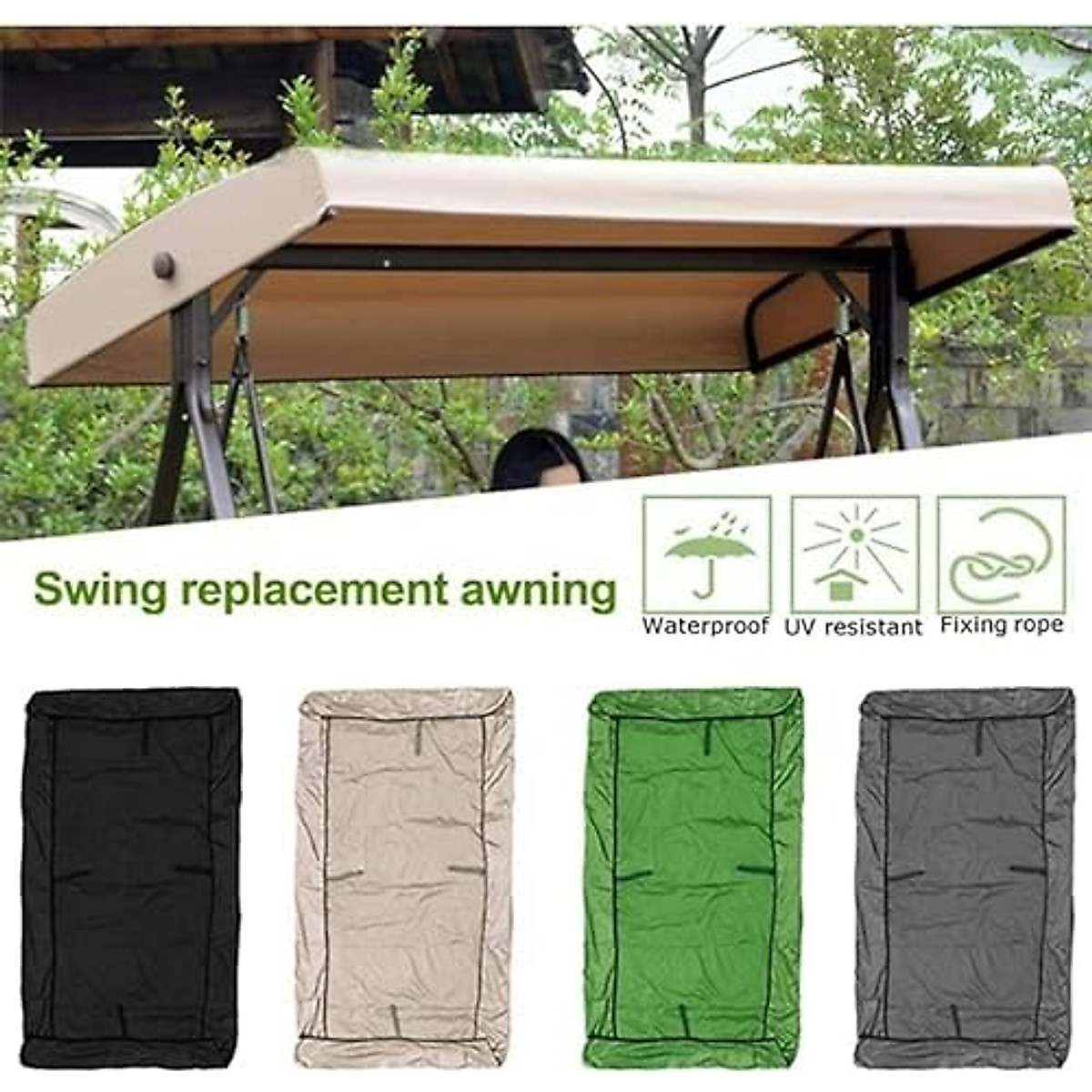 BTURYT Replacement Canopy for Swing Seat, Patio Hammock Top Cover, Replacement Canopy for Swing Seat Chair 2 Seater, Anti-UV Waterproof Cover for Garden