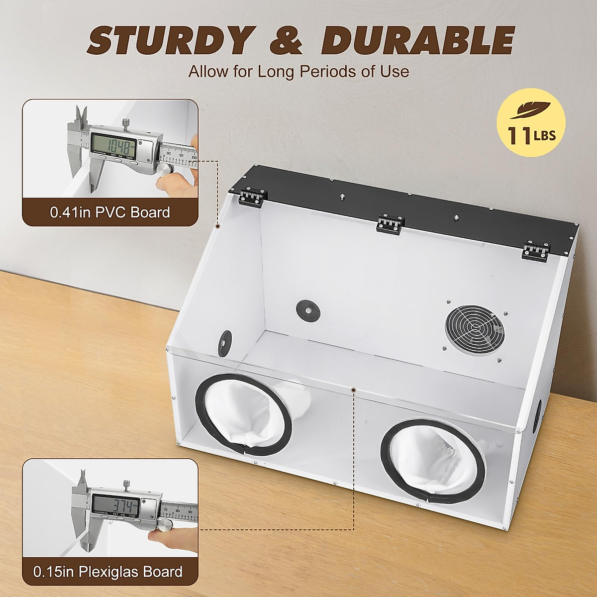 Electric Grinding Table Polisher Fully Enclosed Dust Box 110V Grinding Box Acrylic Dust Cover 4mm Plexiglass Board with Led Light and Blower for Polishing Machine (2 Holes) (US Stock)