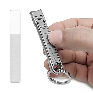 XGIZMOO Nail Clippers for Natural Finger Nails Ultra Thin Mini Travel Portable Folding Wide Jaw Cutter with Glass Nail File Curved Trimmer for Fingernail Toenail, with Keychain(X021DB-S)