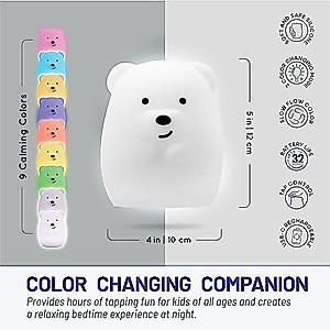 Lumipets Animal Kids Night Light, Silicone Nursery Light for Baby and Toddler, Squishy Night Light for Kids Room, Animal Night Lights for Girls and Boys, Kawaii Lamp (Junior Bear)