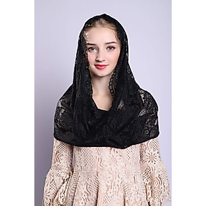 Grettytling Soft and Comfortable Mantilla Veils Spanish Style Lace Infinity Veil Mantilla Latin (Black)