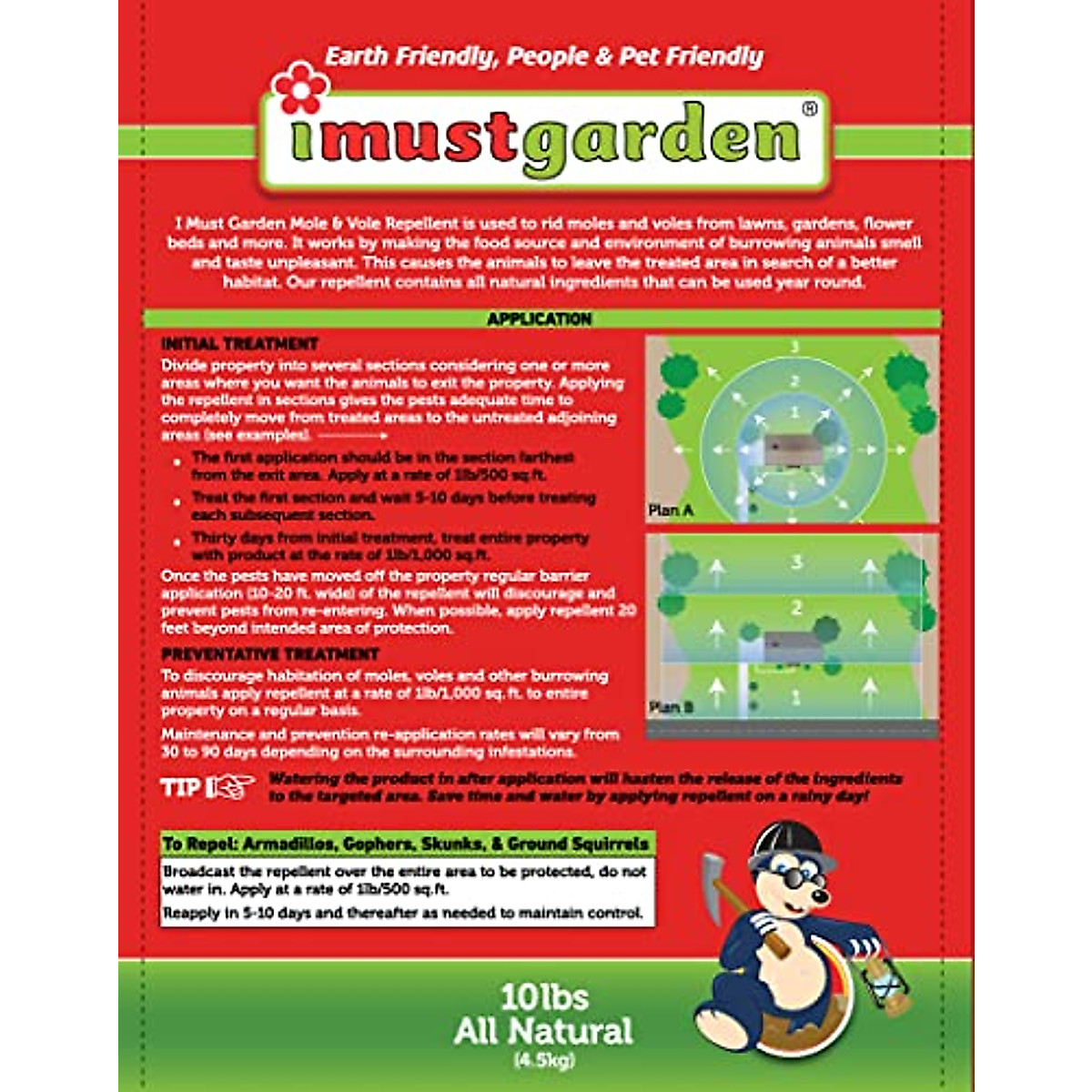 I Must Garden Mole & Vole Repellent: Professional Strength – Twice The Coverage – All Natural Ingredients - Pleasant Scent - 10lb