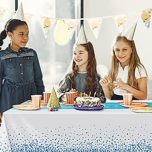 FGSAEOR Blue Tablecloth, 12x108inch Sequins Table Runners and 54x108inch Plastic Table Cloths for Party Decorations, Sparkling Party Supplies Table Cover for Indoor Outdoor Parties