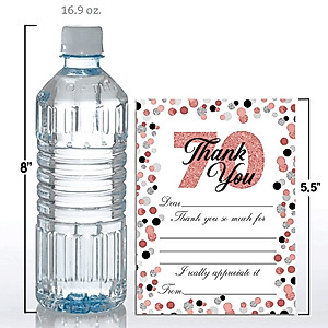 Amanda Creation Confetti Rose Gold Polka Dot 70th Birthday Themed Thank You Notes, Ten 4" x 5.5" Fill In the Blank Cards with 10 White Envelopes