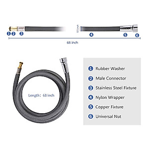 150259 Pull Down Hose Kit For MoenFaucet-Moen Kitchen Faucet Replacement Part 187108-Reflex MoenPull Down Hose, 68inch Quick Connect Hose-Upgraded