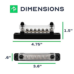 6 Terminal Bus Bar Kit - 150A Bus Bar Block with Cover & Heat Shrink Terminals; Ground Distribution, Power Distribution Terminal Block for Automotive and Marine