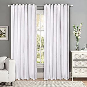 Hausattire White Cotton Window Curtains 50x72 Inches - Set of 2, Reverse Tab Top Curtain Panels in Cotton Slub Duck Fabric for Kitchen, Living Room, Bedroom, Farmhouse Drapes