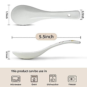 6 Pieces Japanese Retro Ceramics Soup Spoons Japanese Style Rice Spoon Flatware Asian Chinese Serving Spoons Appetizers Tableware Meal Partner for Salad Ramen Noodles Wonton