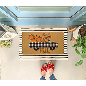 CaySep Welcome Fall Farm Pumpkin Truck Door Mats - Home Fall Decorative Doormat for Outdoor Entrance Non Slip Rubber Mat (Pumpkin)