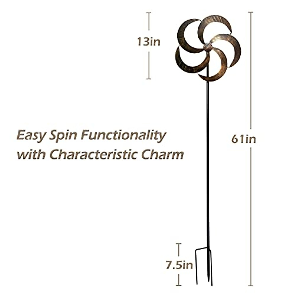 Wind Spinner Iris 61in Single Blade Easy Spinning Kinetic Wind Spinner for Outside – Vertical Metal Sculpture Stake Construction for Outdoor Yard Lawn & Garden