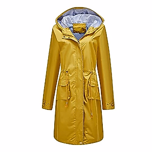 Womens Winter Coats, Solid Colored Hooded Long Sleeved Trench Coat With Striped And Straight Tube Jacket Plus Size Raincoat For Women Coat Pea Jackets, Puffer Coats (XL, Yellow)