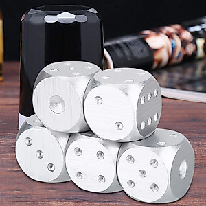 6 Sided Metal Dice Set, Dice Set with Storage Box Table Game Poker Games Dice Accessory (Silver Rectangular Box)