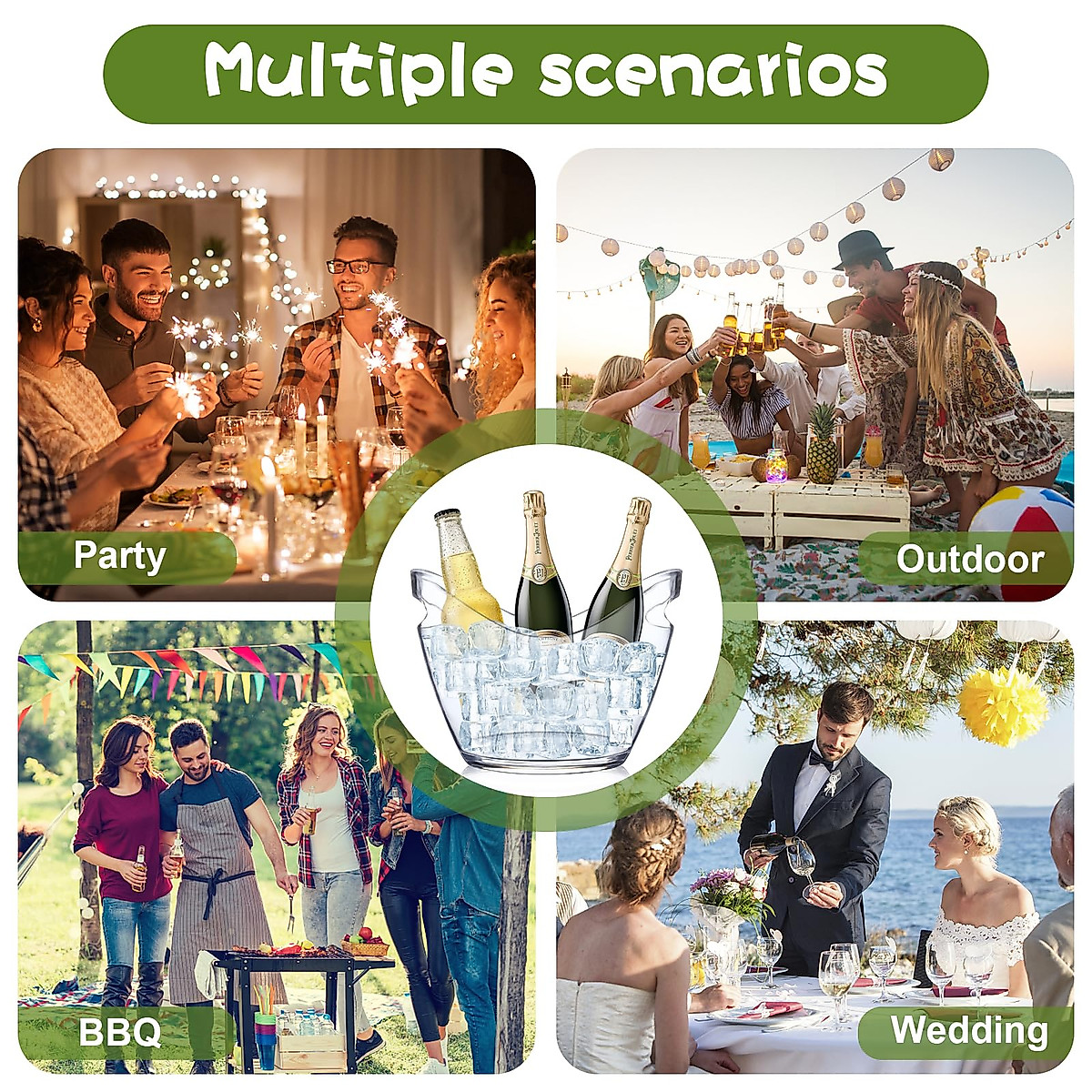 Beverage Tubs for Parties Plastic Ice Bucket for Cocktail Bar Clear Acrylic Wine Bucket with Scoops Drink Bucket Cooler for Chiller Bin for Champagne or Beer