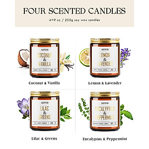 AOOVOO Golden Jar Scented Candles Set - Soy Wax Candle Set, Scented Candles for Women, Candles for Home Scented - 4 Pack Soy Candle Gifts Scents of Mint/Coconut/Lilac/Lemon
