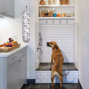 Plastic Bag Holder | Grocery Shopping Bag Organizer | Carrier | Dispenser. Handmade in the USA | Dog with Hearts on Grey