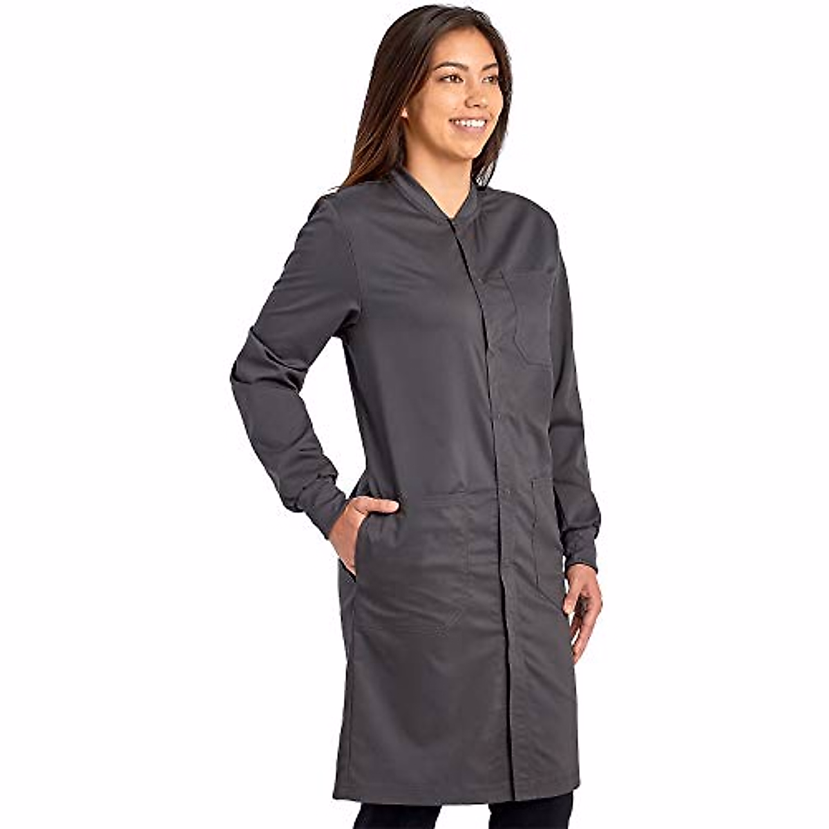 Cherokee Professional Lab Coat for Men and Women with Snap Front Closure WW350AB, XL, Pewter