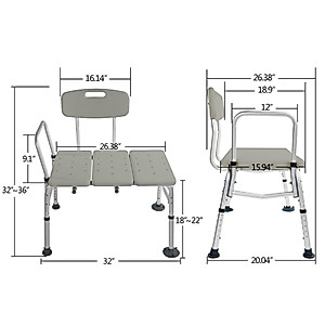 Winado Tub Transfer Bench for Bathtub with Backrest & Armrest, Supports up to 330 lbs Aluminium Alloy Bath Chair, Gray